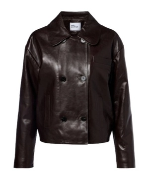 SELF-PORTRAIT Cropped Double-breasted Leather Jacket - Brown