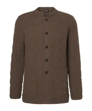 Giorgio Armani Ribbed-knit Cotton-blend Cardigan - Brown