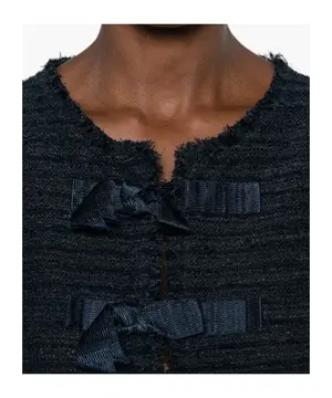 Emporio Armani Bow-detail Frayed-edge Jacket