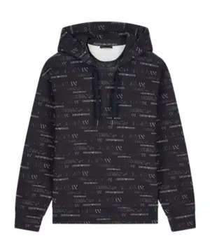 Emporio Armani Double Jersey All-over Logo Print Hoodie - Blue