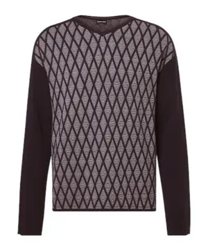 Giorgio Armani Wool And Cashmere Geometric Jacquard Crewneck Sweater - Black
