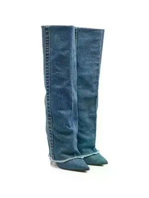 LE SILLA Pointed-toe Denim Mid-calf Boots