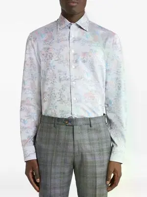 Etro Cotton Jacquard Shirt With Flower And Animal Motif - Blue