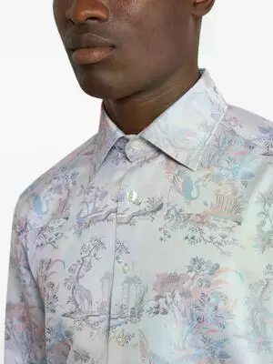 Etro Cotton Jacquard Shirt With Flower And Animal Motif - Blue