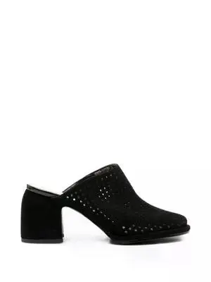 ADRIANNA FERETTI Perforated Block-heel Mules - Black
