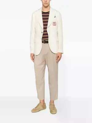 MANUEL RITZ Logo-embroidered Peak-lapel Jacket - Neutrals