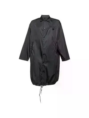 Prada Long-sleeve Coat With Logo Detail - Black
