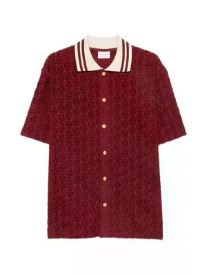 Drole De Monsieur Monogram-jacquard Striped-collar Shirt - Red