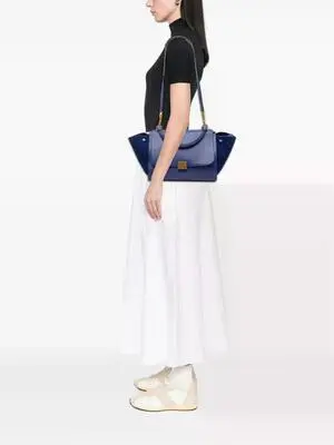 Celine Small Calfskin And Suede Trapeze Satchel - Blue