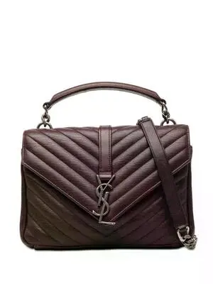 Saint Laurent Quilted Chevron Sheepskin College Satchel - Red