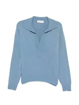 Victoria Beckham Ocean Mist Melange Polo-collar Sweater