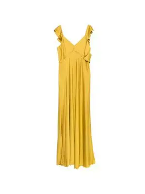 LE RJTANGE V-neck Ruffled Maxi Dress - Yellow
