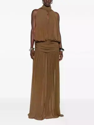 DE LA VALI Cruz Ruched-waist Maxi Dress - Brown