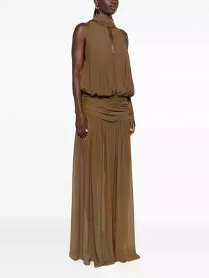 DE LA VALI Cruz Ruched-waist Maxi Dress - Brown