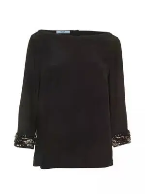 Prada Embellished Silk Blouse - Black