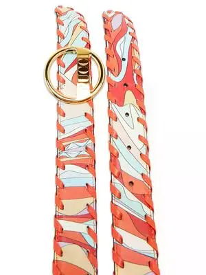 Emilio Pucci Abstract Print Whipstitch Round Buckle Belt
