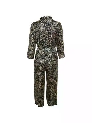 Max Mara Beige Geometric Print Satin Jumpsuit