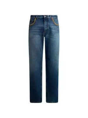 Etro Straight-leg Cotton Denim Jeans With Geometric Pattern Detail - Blue