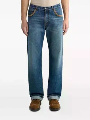 Etro Straight-leg Cotton Denim Jeans With Geometric Pattern Detail