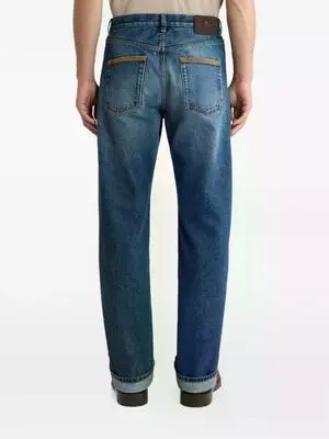 Etro Straight-leg Cotton Denim Jeans With Geometric Pattern Detail