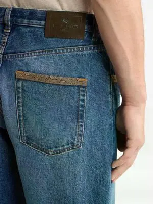 Etro Straight-leg Cotton Denim Jeans With Geometric Pattern Detail