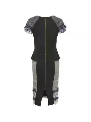 Roland Mouret Tweed Fringed Midi Skirt Set - Black