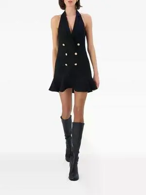 OCCLEUS Noir Double-breasted Ruffled Dress