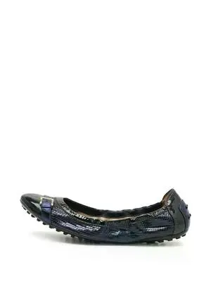 TOD'S Buckled Snakeskin-effect Ballet Flats - Blue