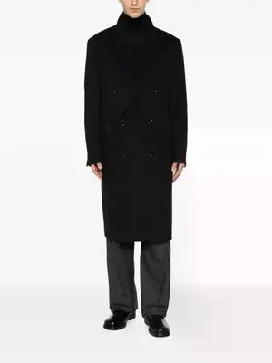 LARDINI Double-breasted Peak-lapel Coat - Black