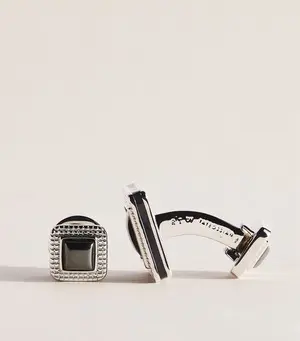Tateossian Metal And Hematite Duo Cabochon Cufflinks And Studs Set