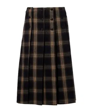 Attico Plaid Pleated Cotton Midi Skirt - Black