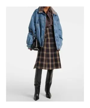 Attico Plaid Pleated Cotton Midi Skirt