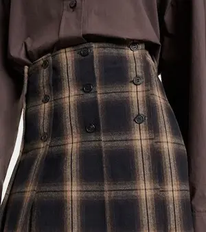Attico Plaid Pleated Cotton Midi Skirt