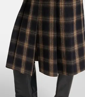 Attico Plaid Pleated Cotton Midi Skirt