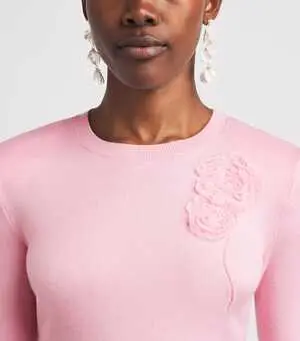 SELF-PORTRAIT Floral Appliqué Fine Knit Sweater