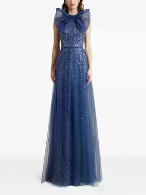 GEMY MAALOUF Embellished Bow Detail Halterneck Dress - Blue