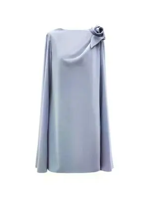GEMY MAALOUF Cape-sleeve Dress With Floral Appliqu - Blue