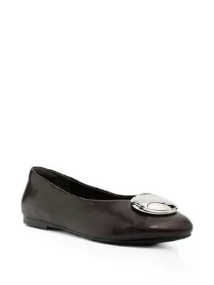 ADRIANNA FERETTI Logo-embellished Leather Ballet Flats