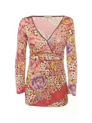 Etro Floral Print V-neck Long Sleeve Top - Pink