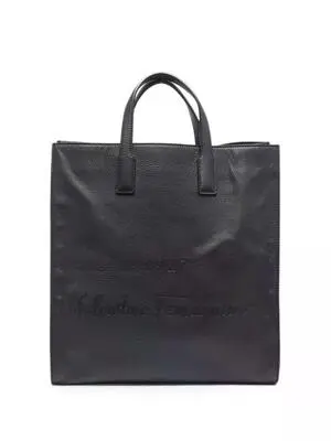 FERRAGAMO Debossed Logo Leather Tote Bag