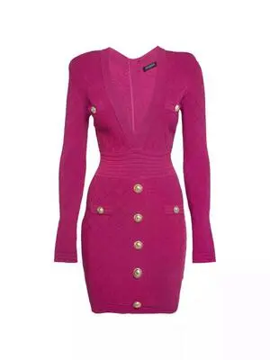 Balmain Mini Button-detail Jacquard-knit Dress - Pink