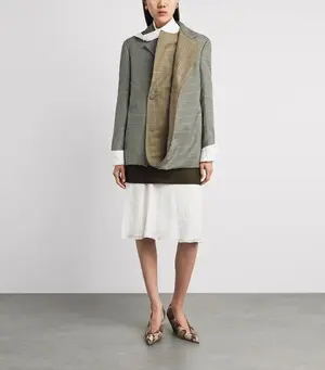 LATE FOR WORK Check Double Draped Blazer