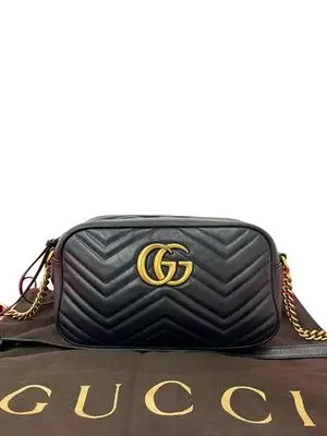Gucci Small Gg Marmont Matelassé Calfskin Crossbody Bag - Black