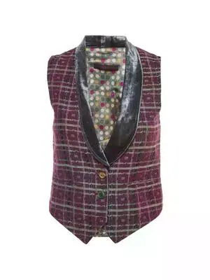 Etro Check Tweed Velvet Collar Vest - Red