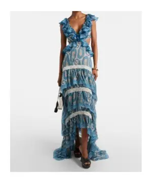 Etro Paisley Lace-trimmed Ruffled Silk Maxi Dress