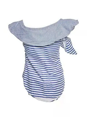 SELF-PORTRAIT Frilled Striped Off-the-shoulder Top