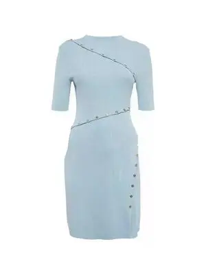 Maje Ribbed-knit Button-detail Mini Dress - Blue