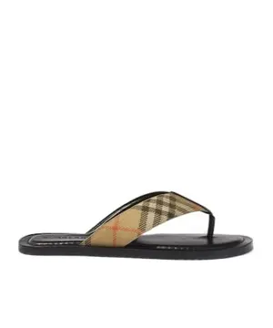 Burberry Check Leather-trimmed Thong Sandals - Black