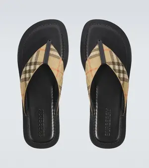 Burberry Check Leather-trimmed Thong Sandals