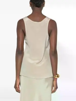 Max Mara Sleeveless Satin Top With Embroidered Logo - Neutrals